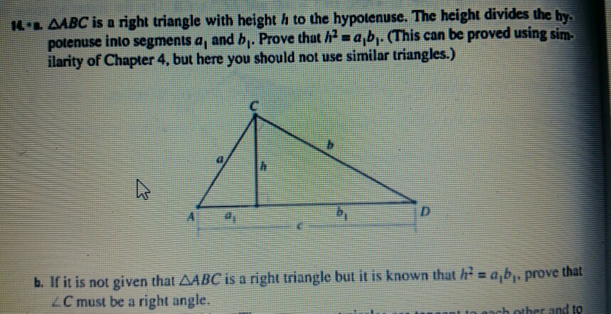 Solved 14,.1 AABC is a right triangle with height h to the | Chegg.com