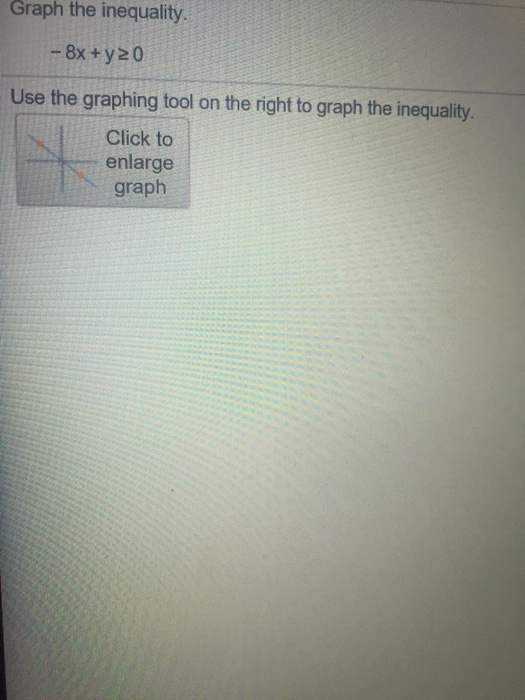 Solved Graph the inequality. -8x + y Greaterthanorequalto 0 | Chegg.com