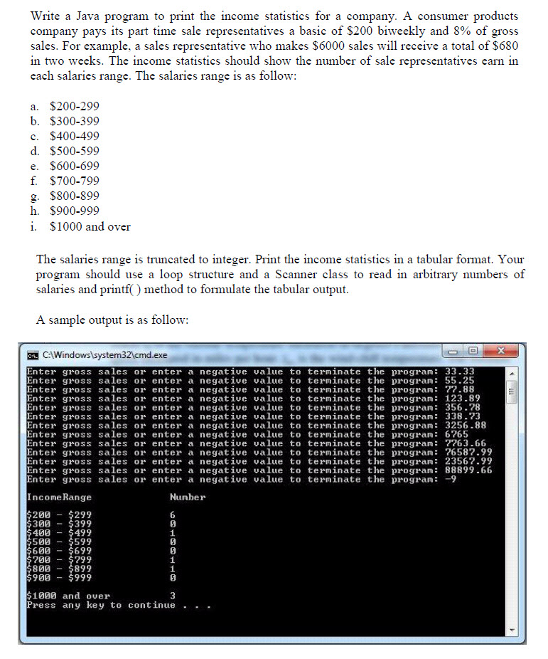 Solved Write a Java program to print the income statistics | Chegg.com