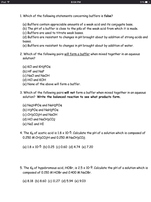Solved Which of the following statements concerning buffers | Chegg.com