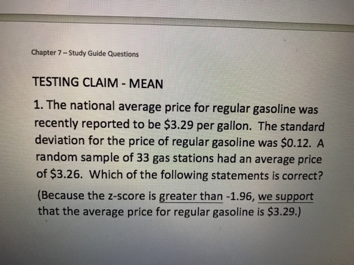 The national average price for regular gasoline was | Chegg.com