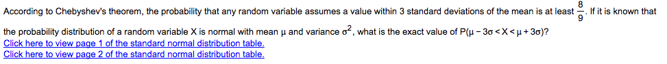 Solved According to Chebyshev's theorem, the probability | Chegg.com