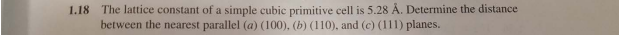 Solved The lattice constant of a simple cubic primitive cell | Chegg.com