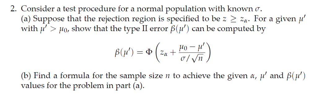 2. Consider a test procedure for a normal population | Chegg.com