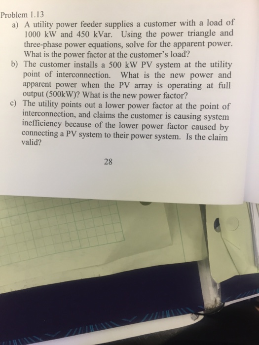 Solved Problem 1.13 a) A utility power feeder supplies a | Chegg.com