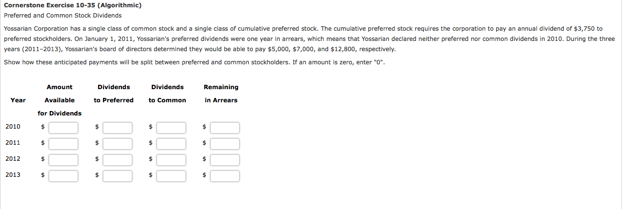 Solved Cornerstone Exercise 10-35 (Algorithmic)Preferred and | Chegg.com