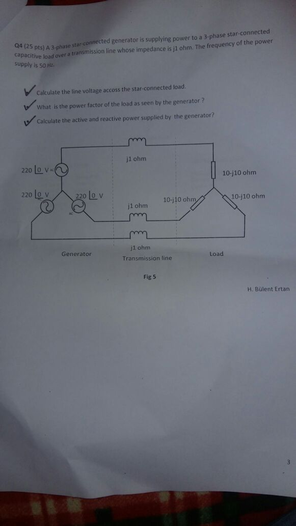 Solved A 3-phase star connected generator is supplying power | Chegg.com