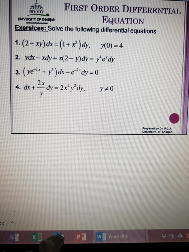 Solved FIRST ORDER DIFFERENTIAL EQUATION UNIVDRSTY oF | Chegg.com