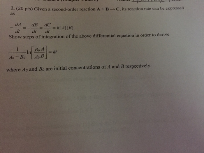 Solved Given a second-order reaction A + B rightarrow C, its | Chegg.com