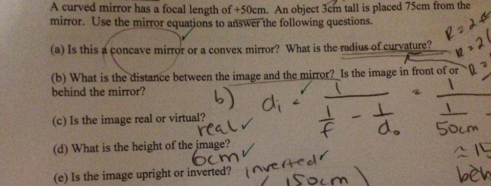 Solved A curved mirror has a focal length of+50cm. An object | Chegg.com