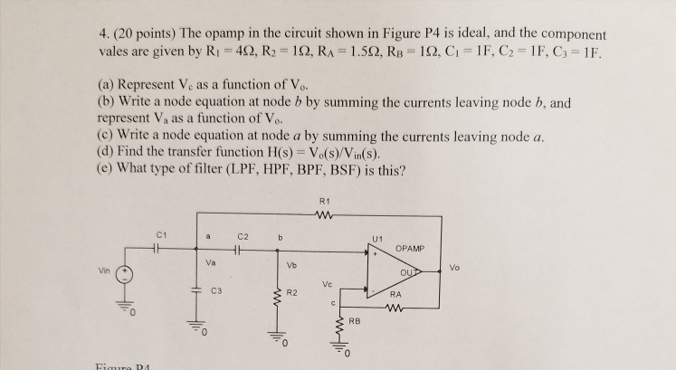 Solved The opamp in the circuit shown in Figure P4 is ideal, | Chegg.com