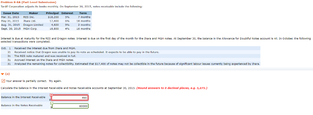 Solved Problem 9-8A (Part Level Submission) Tardif | Chegg.com
