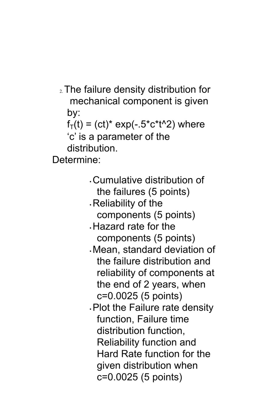 Solved 2.The failure density distribution for mechanical | Chegg.com