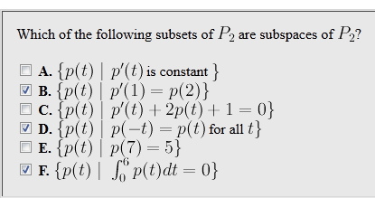 Solved Which of the following subsets of P2 are subspaces of | Chegg.com