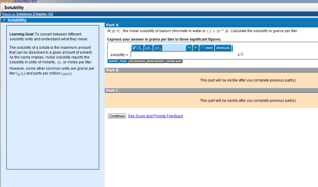 Solved To convert between different solubility units and | Chegg.com