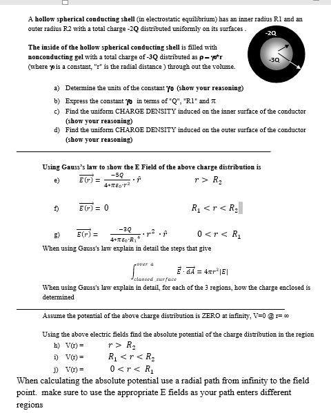 Solved A hollow spherical conducting shell in electrostatic | Chegg.com