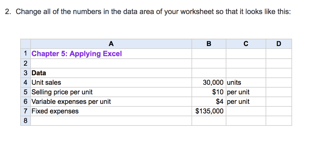 Solved 2. Change all of the numbers in the data area of your | Chegg.com