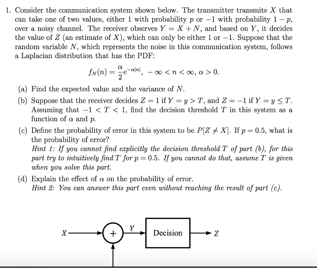 Solved Consider the communication system shown below. The | Chegg.com
