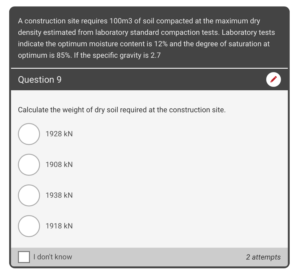 Solved A construction site requires 100m3 of soil compacted | Chegg.com