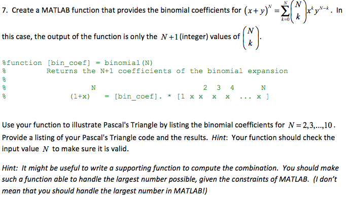 Solved Create a MATLAB function that provides the binomial | Chegg.com