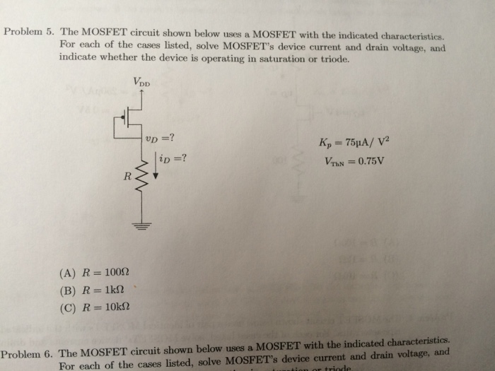 Solved The MOSFET circuit shown below uses a MOSFET with the | Chegg.com