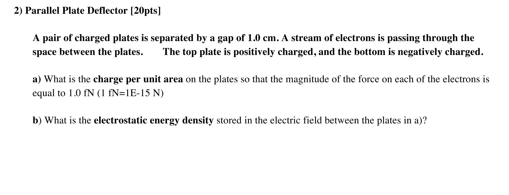 Solved 2) Parallel Plate Deflector [20pts] A pair of charged | Chegg.com