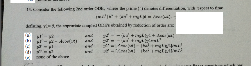 Solved Consider the following 2nd order ODE, where the prime | Chegg.com