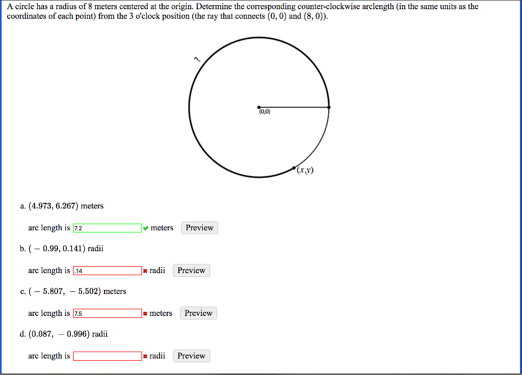 Solved A circle has a radius of 8 meters centered at the | Chegg.com