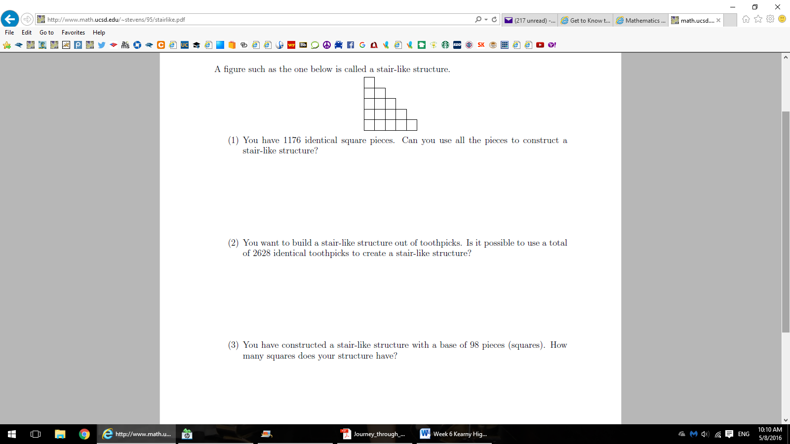 Solved Hi How can I solve Q. 2 in the Stairs Problem? | Chegg.com