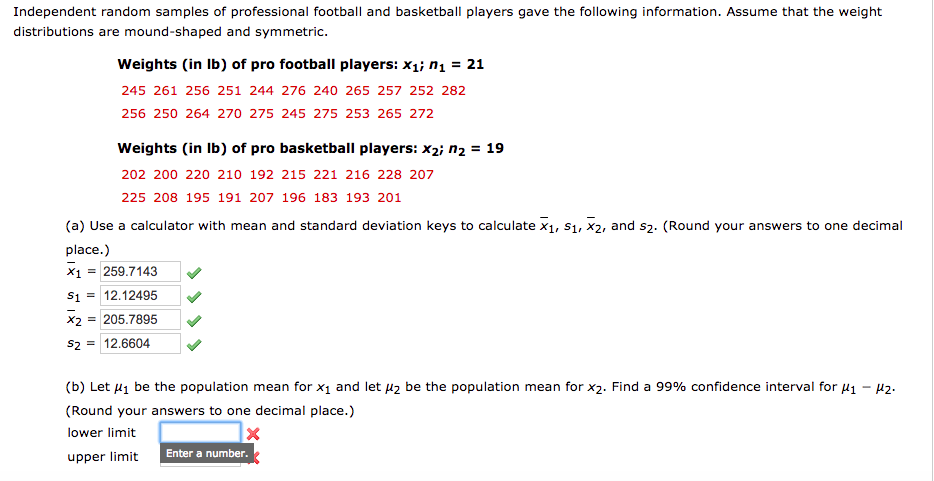 Solved Independent random samples of professional football | Chegg.com