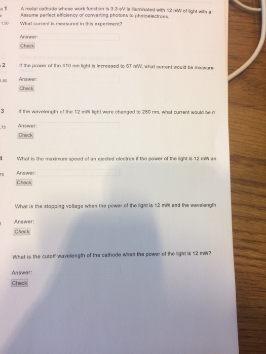 Solved A metal cathode whose work function is 3.3 eV is | Chegg.com