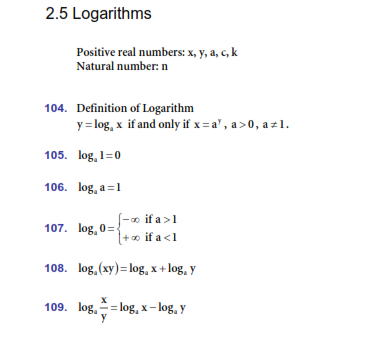 Solved 2.5 Logarithms Positive real numbers: x, y, a, c,k | Chegg.com