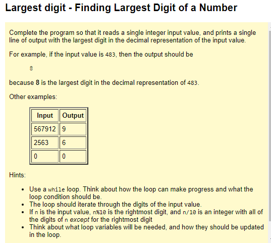 Solved Largest Digit Finding Largest Digit Of A Number Chegg