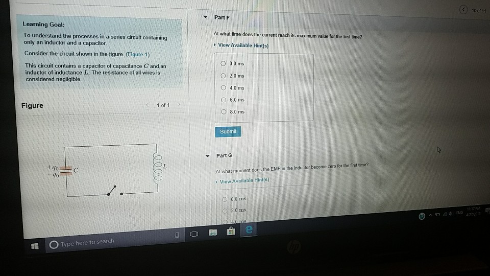 Solved Oscillations in an LC circuit. K10 of 11 Learning | Chegg.com