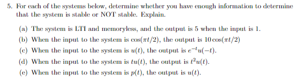 Solved 5. For each of the systems below, deterne whether you | Chegg.com