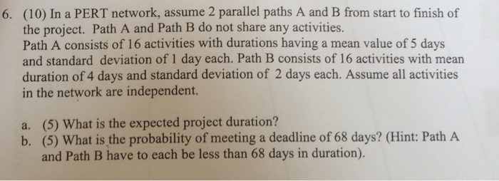 Solved In a PERT network, assume 2 parallel paths A and B | Chegg.com