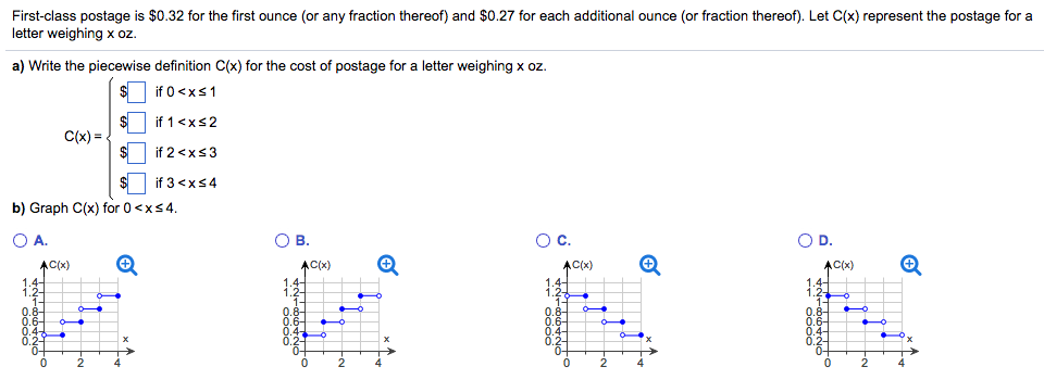 Solved First-class postage is $0.32 for the first ounce (or | Chegg.com
