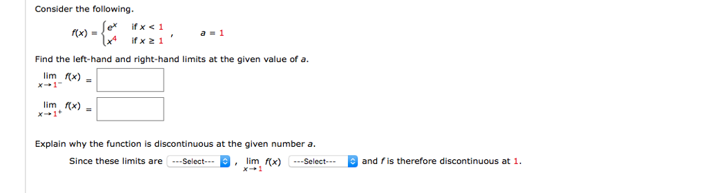 Solved Consider the following. ex if x 1 f(x) f x 1 Find the | Chegg.com