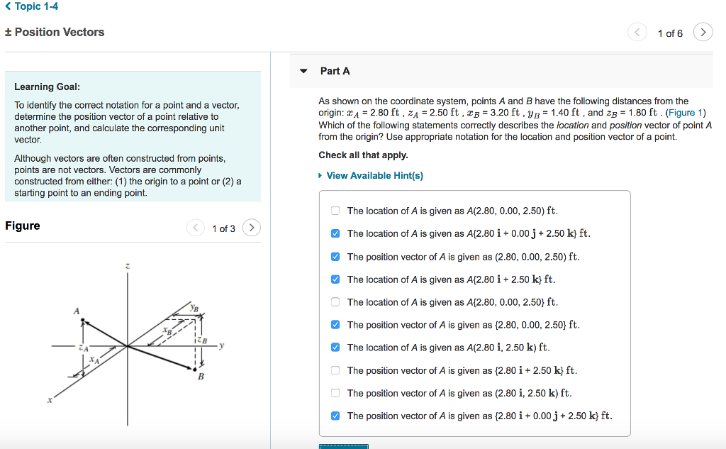 Solved KTopic 1-4 t Position Vectors 1 of 6 > Part A | Chegg.com