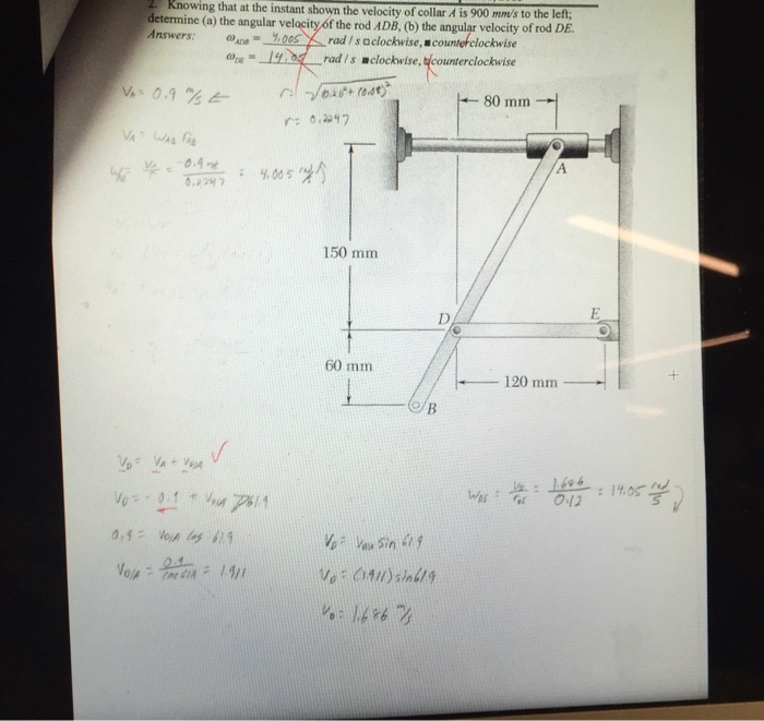 Solved Knowing that at the instant shown the velocity of | Chegg.com