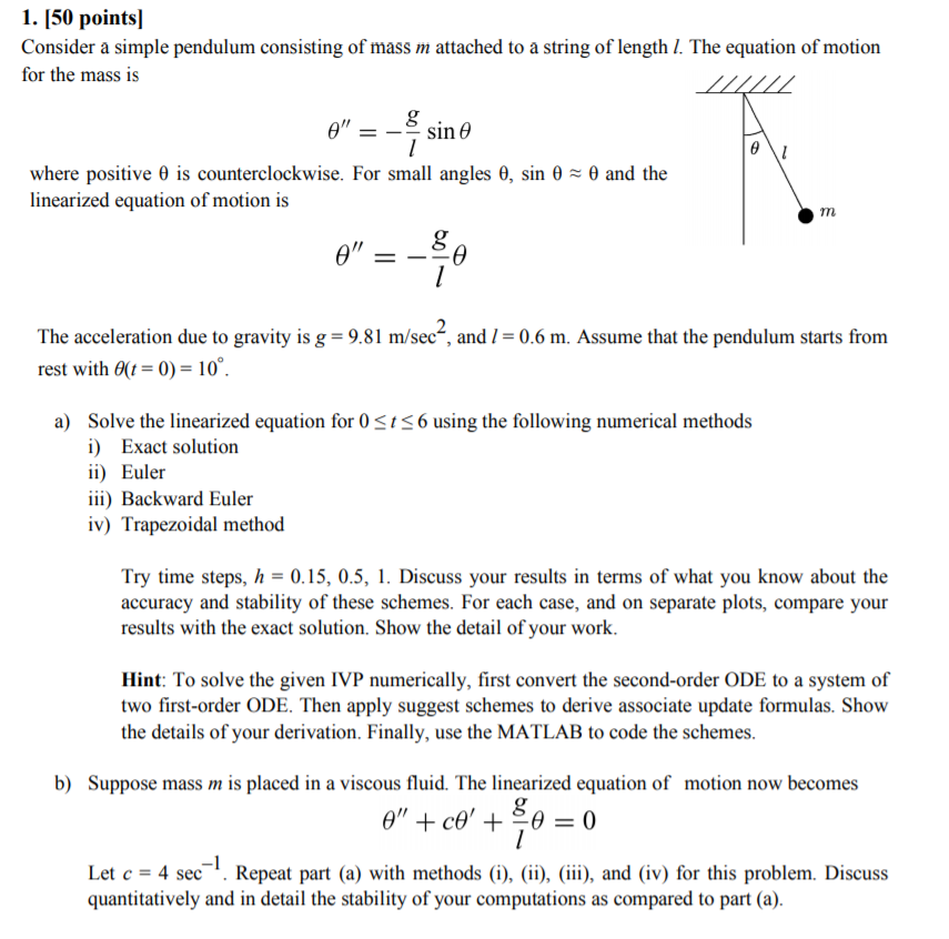 1. [50 points] Consider a simple pendulum consisting | Chegg.com