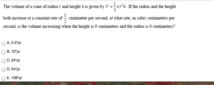 Solved The volume of a cone of radius r and height h is | Chegg.com