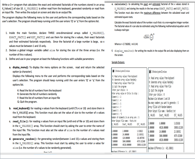 Solved Write a Cr+ program that calculates the exact and | Chegg.com
