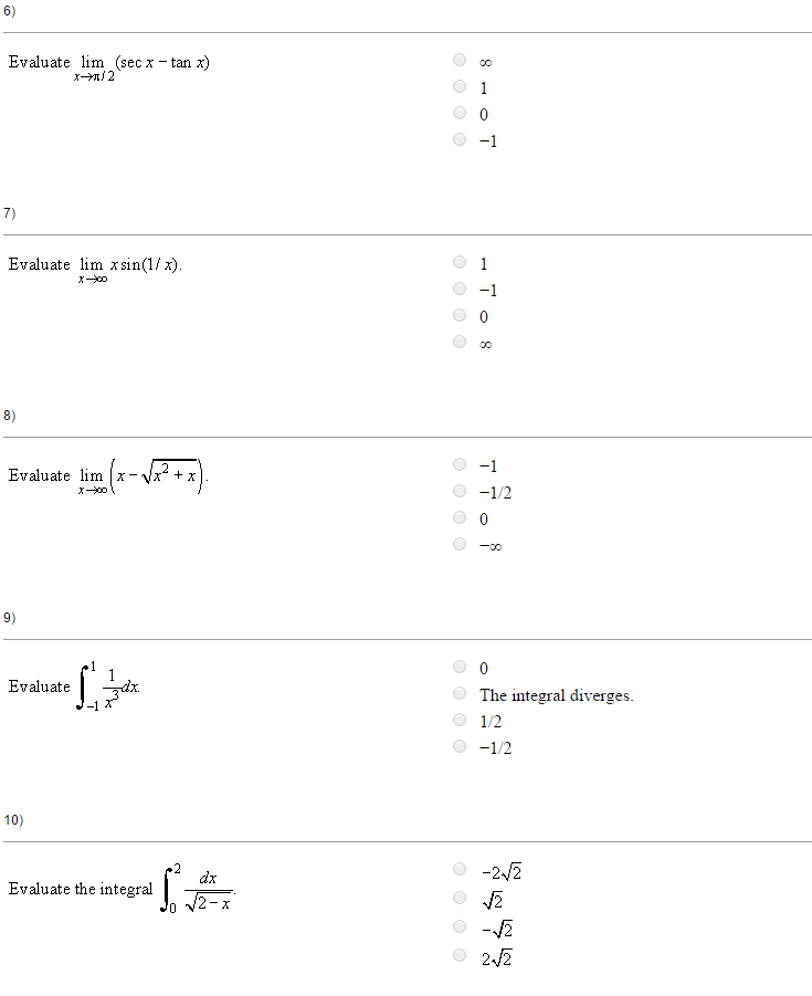 Solved Calculus 2 Questions Please show your work!!! | Chegg.com