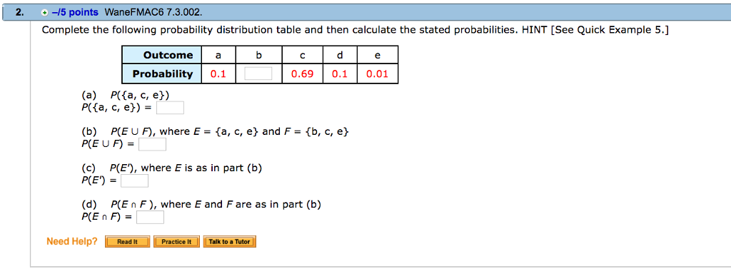 Solved Complete the following probability distribution table | Chegg.com