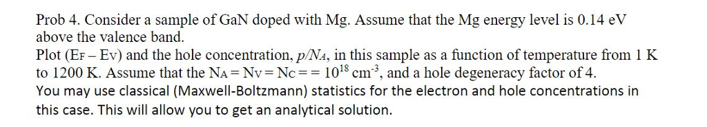 Prob 4. Consider a sample of GaN doped with Mg. | Chegg.com