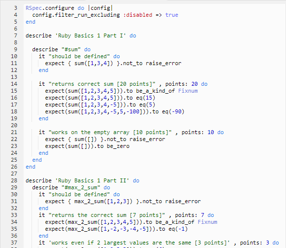 Solved 3 RSpec.configure do |configl 5 end 7 describe 'Ruby | Chegg.com