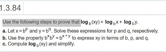 Solved 1.3.84 Use the following steps to prove that log | Chegg.com