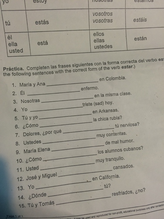 Practica. Completen las frases siguientes con la form | Chegg.com