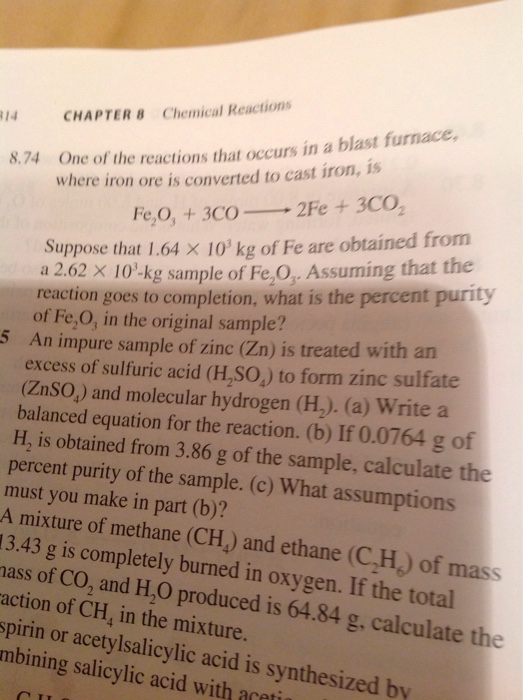 Solved One Of The Reactions That Occurs In A Blast Furnace
